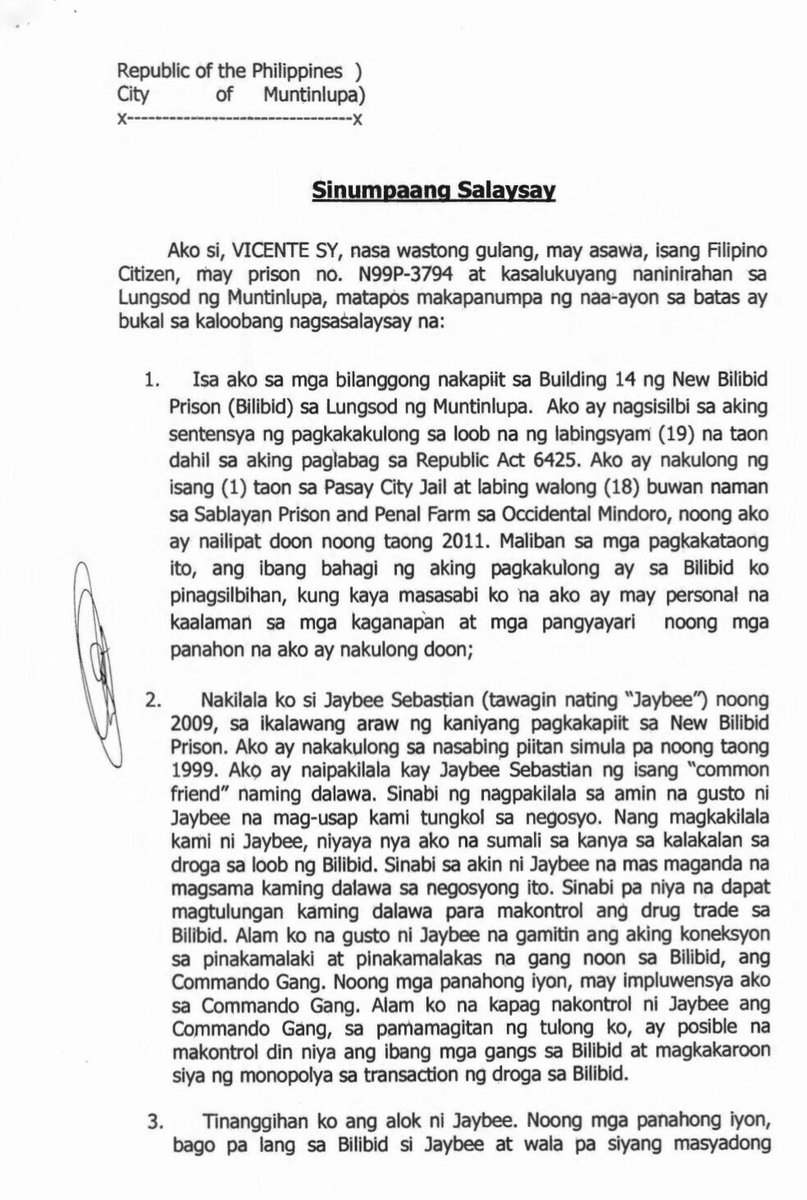 READ: (1/2) Sinumpaang salaysay Vicente Sy. | courtesy of wengsalvacion ...