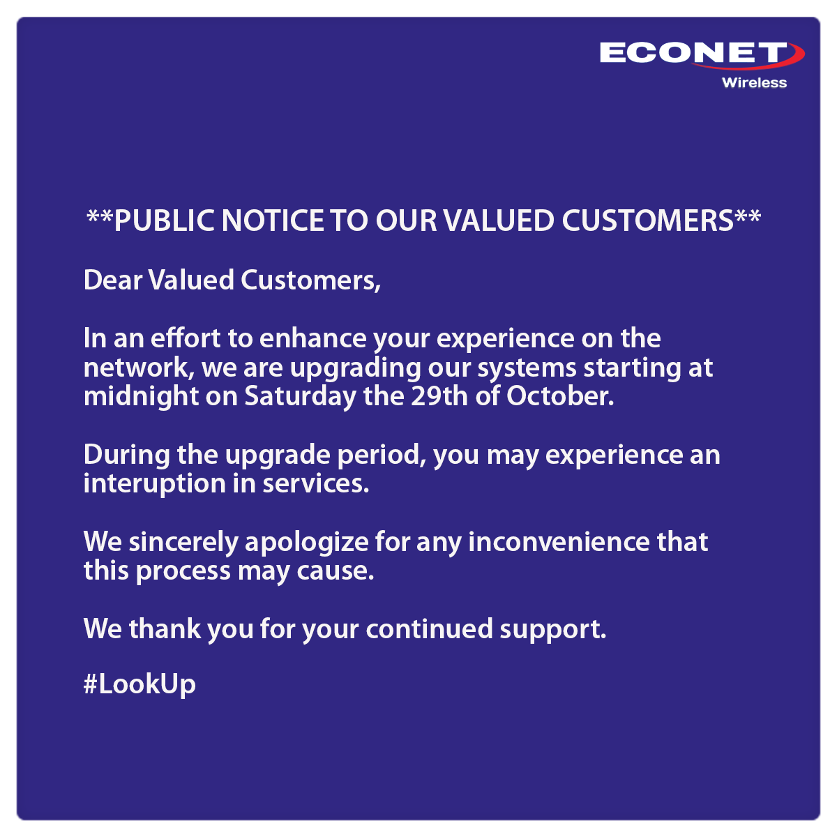 Econet Wireless On Twitter Public Notice To Our Valued Customers …