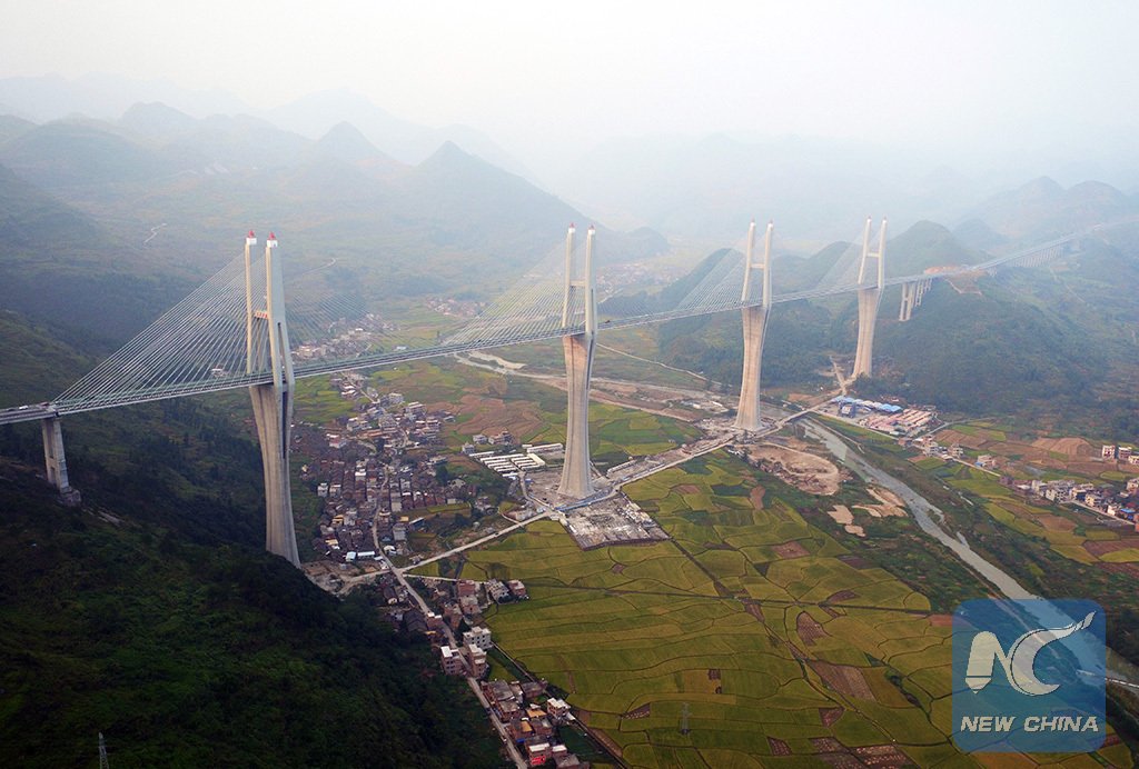 Cable-stayed Chishi Bridge, with main span of 380 meters and lengths of ...