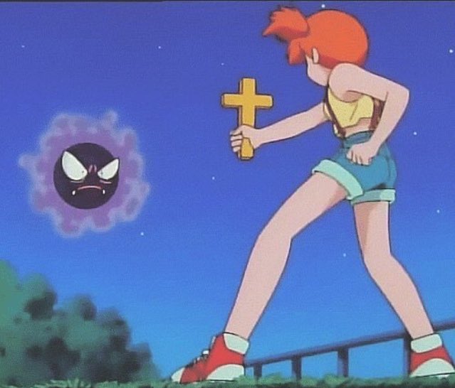 Misty holding a golden cross against Gastly : r/MemeTemplatesOfficial