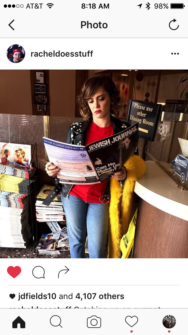 rob eshman on Twitter: "#RachelBloom reading #JewishJournal. The fandom is mutual! Watch # ...