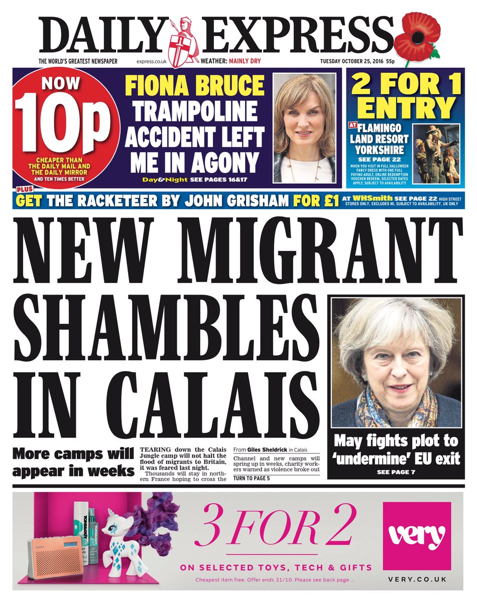 Tuesday's Daily Express: “New migrant shambles in Calais ...