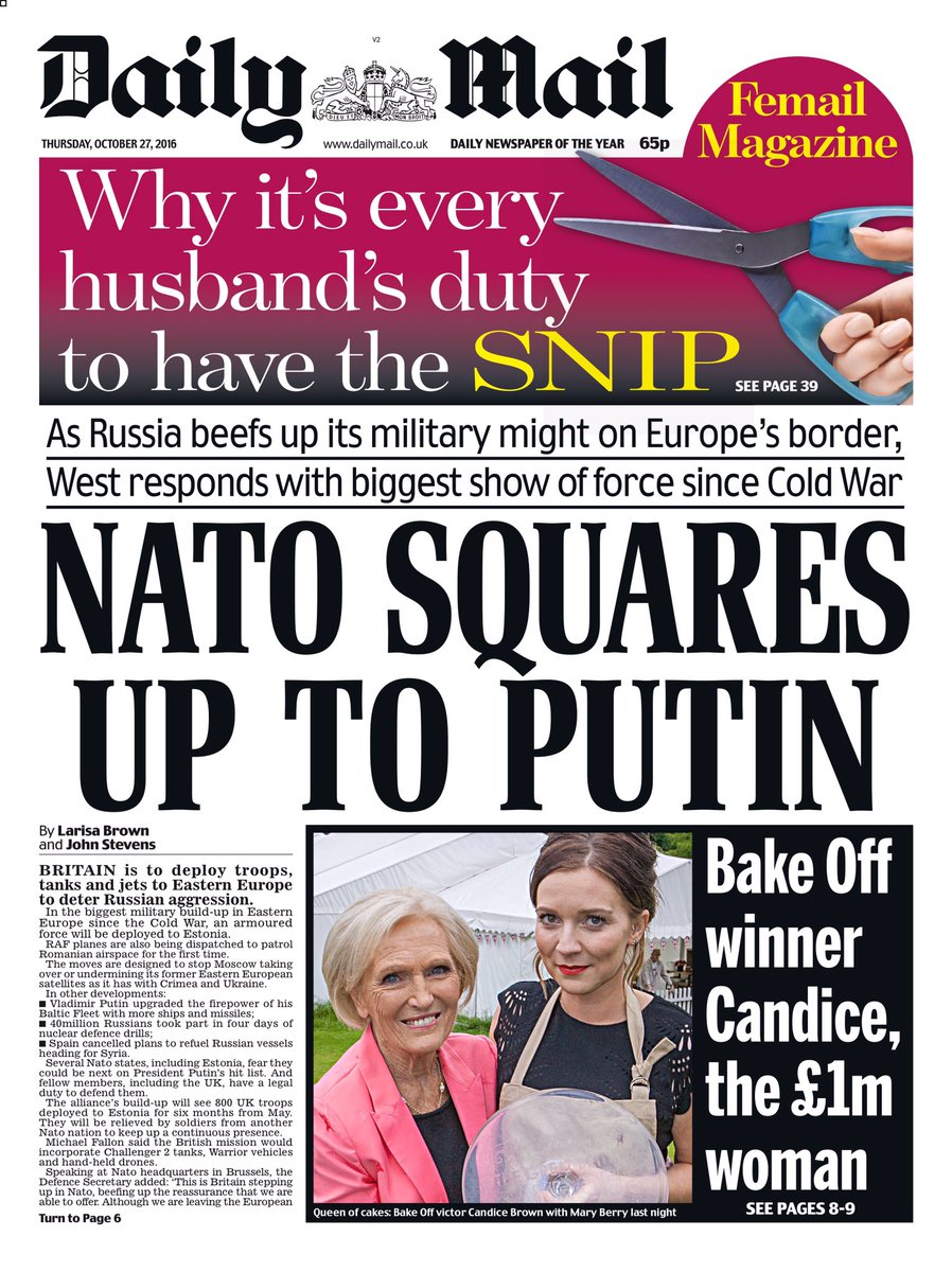 Daily Mail: Thursday's Daily Mail: "Nato squares up to Putin" # ...