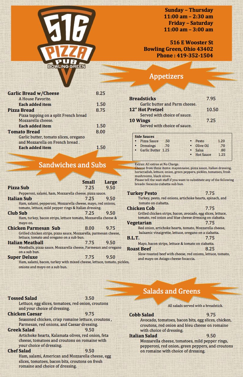 Pizza Pub 516 on X Here s our menu. Take a look and place an order. 419 352 1504 https t 2UwQpPrrkY X
