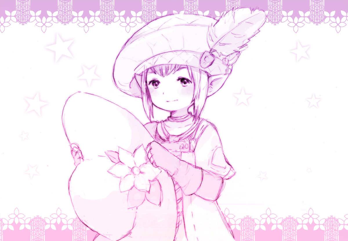 Got a cute piece commissioned of mine and a friend's XIV characters ...