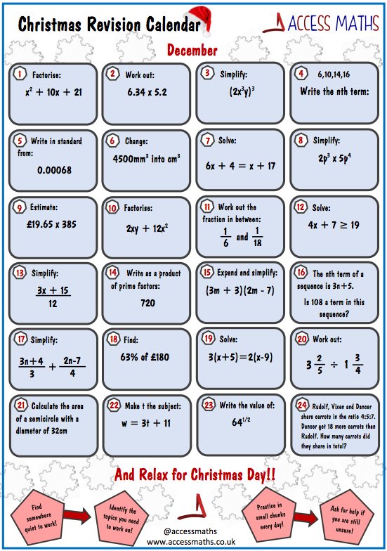 Access Maths on Twitter: "*Higher* Christmas Advent Poster Uploaded ...
