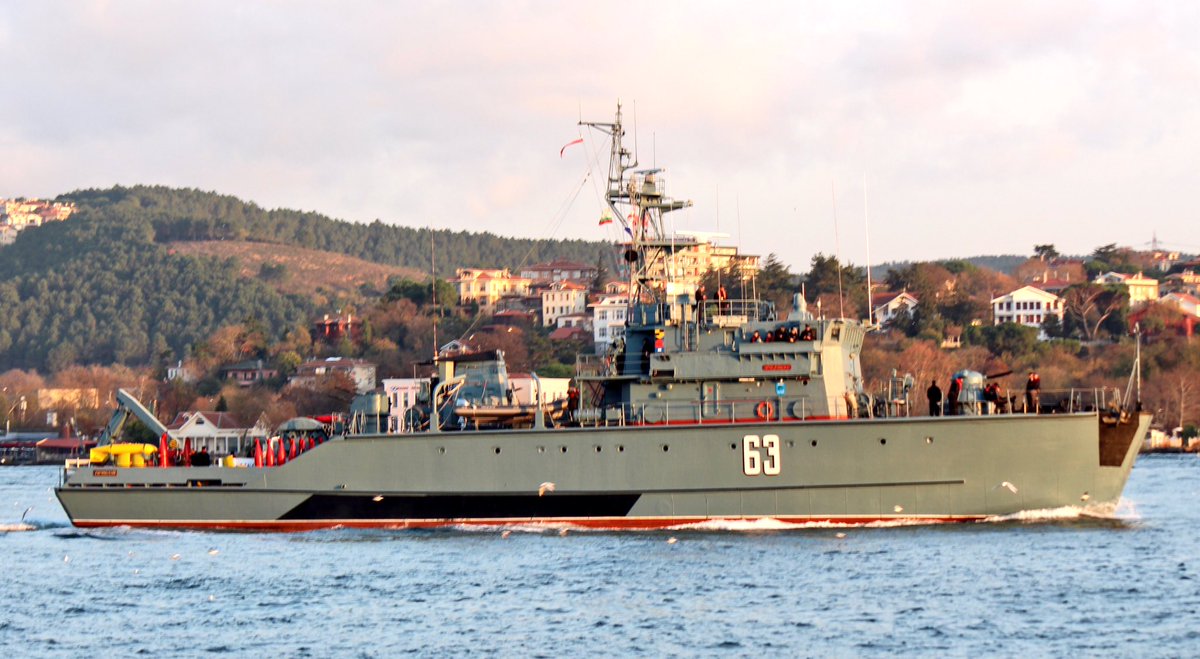 USSR built Project Briz Sonya class coastal minesweeper Priboy transits ...