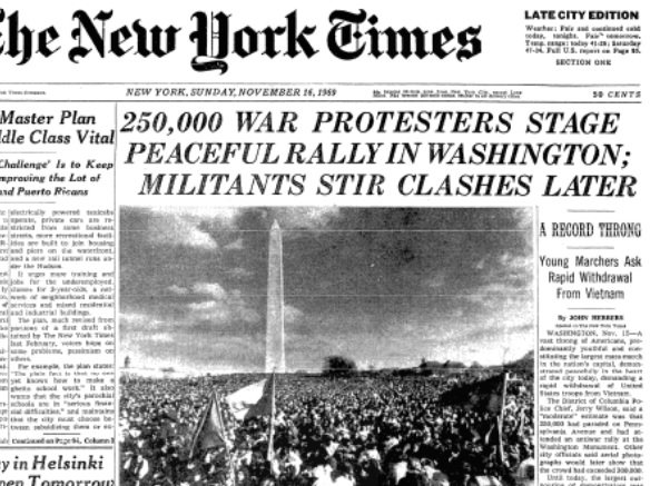 1969: 250,000 protesters march on washington calling for withdrawal ...