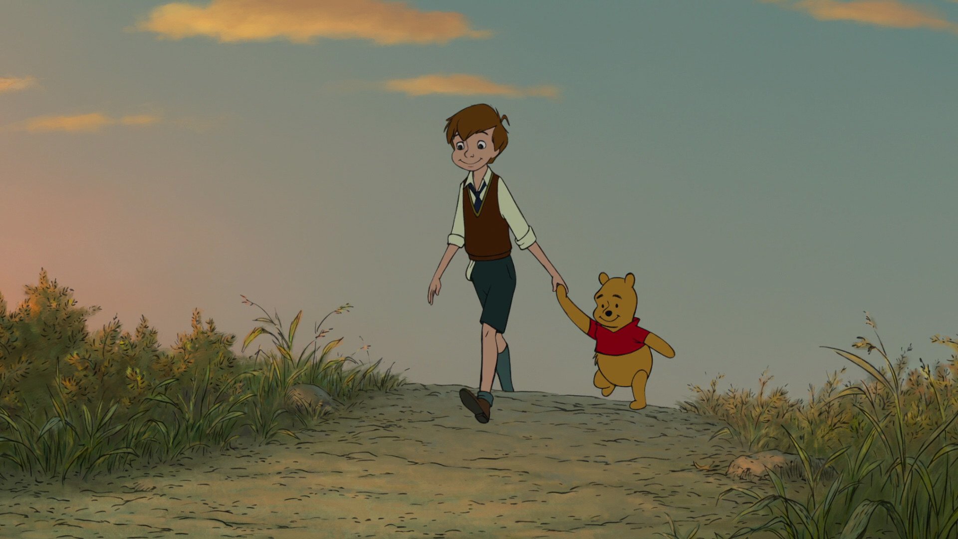 Winnie The Pooh And Piglet Holding Hands Walking