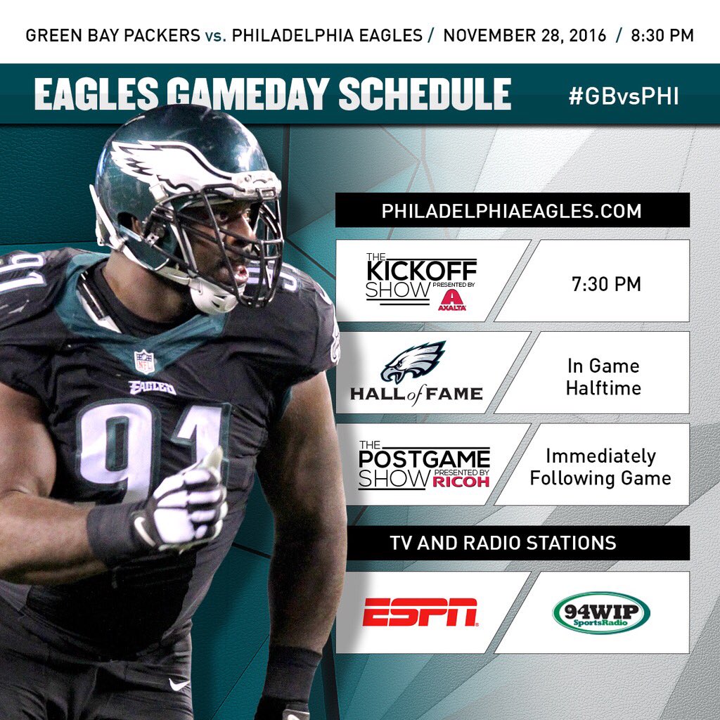 Philadelphia Eagles on Twitter: "Today's #GBvsPHI Schedule. # ...