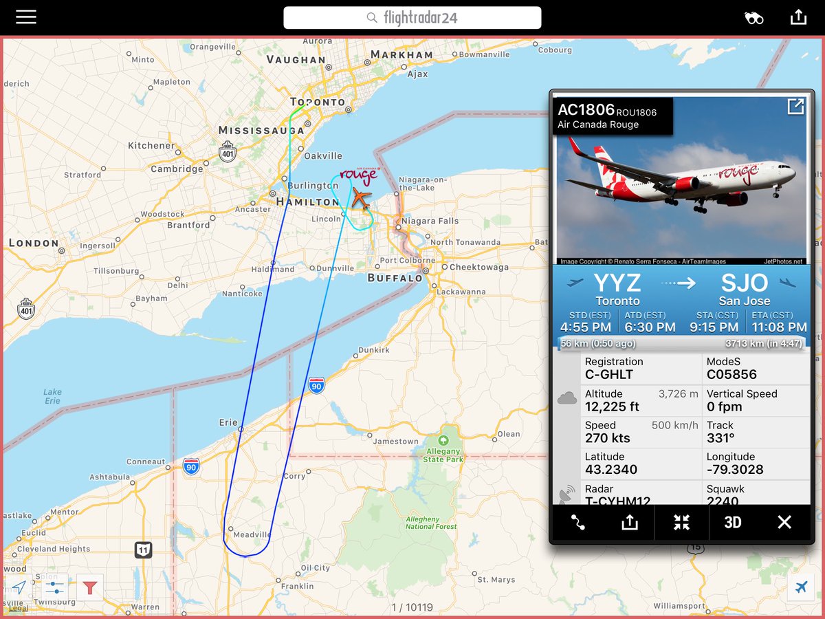 AC1806, Toronto-San Jose, returning to Toronto with engine oil issue in ...