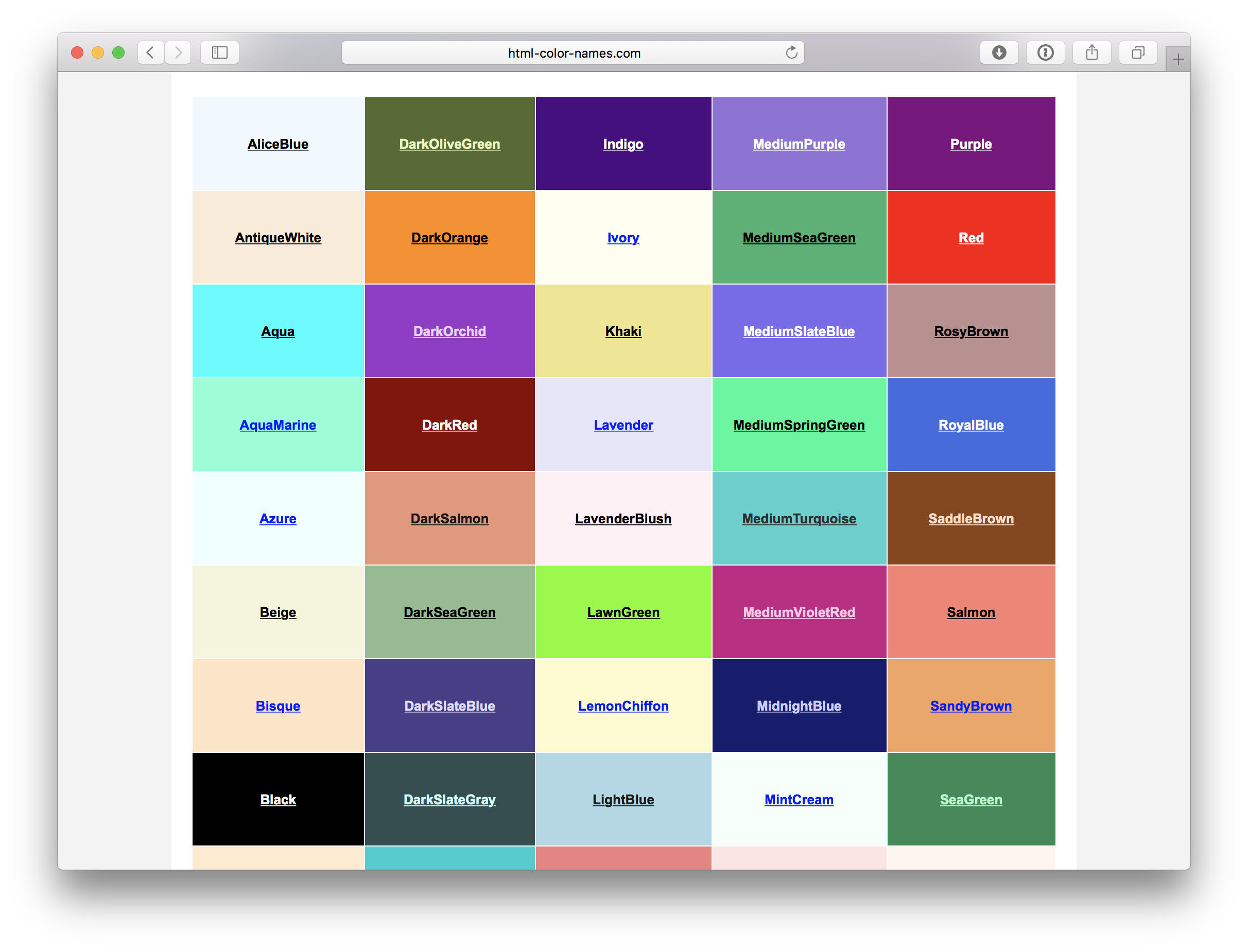 Color Chart With Names