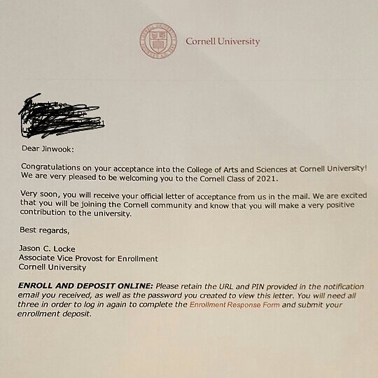 Cornell Acceptance Letter