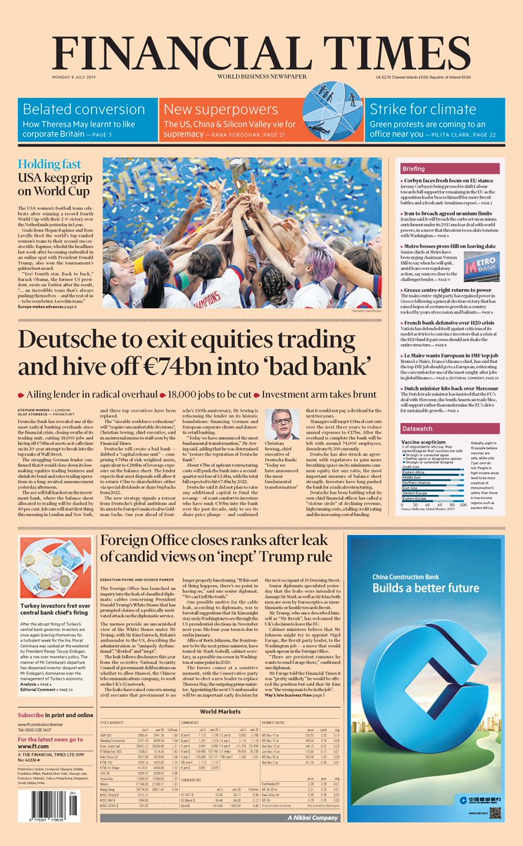 Financial Times: Just published: front page of the Financial Times ...