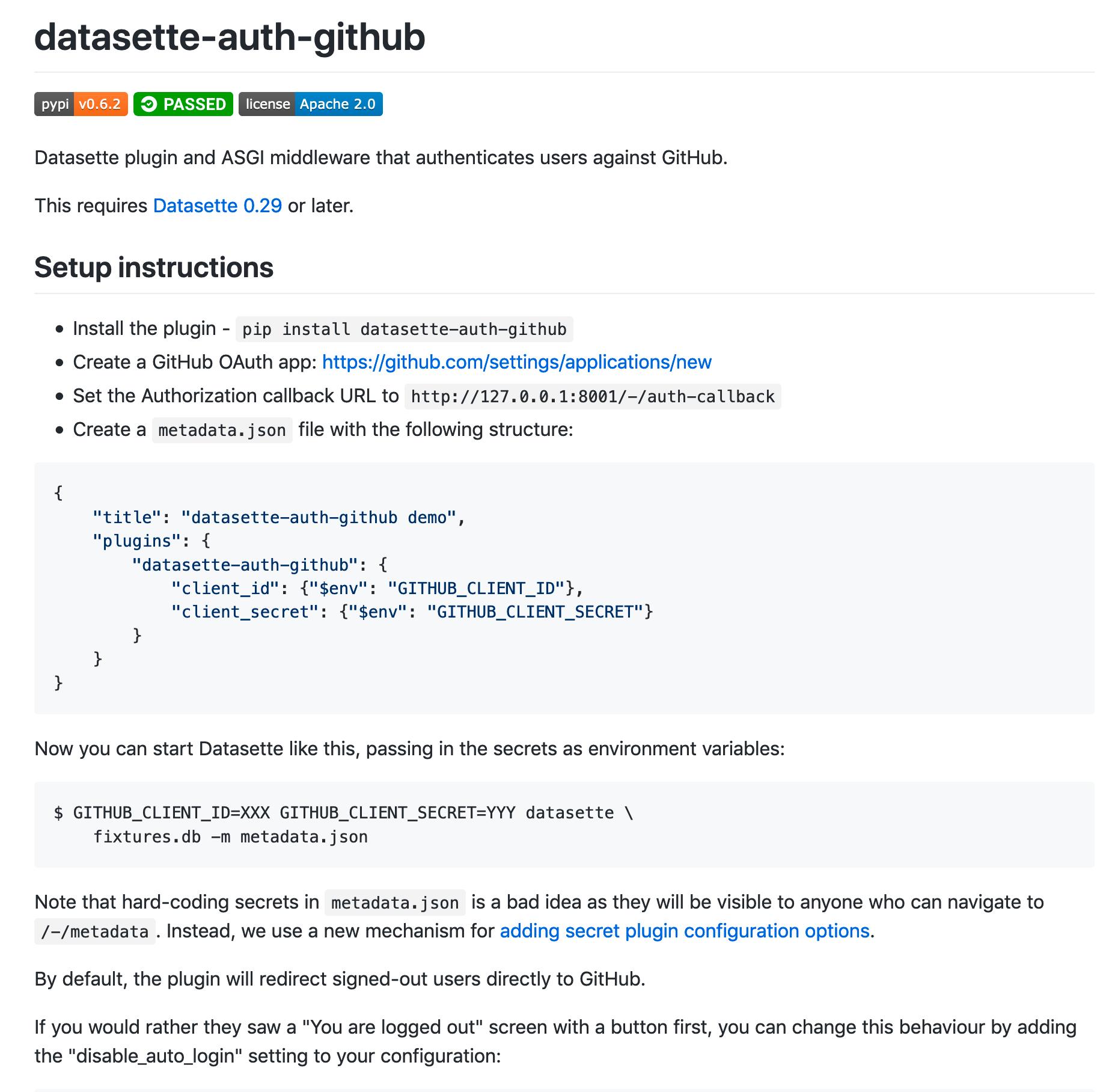Simon Willison on Twitter: "The really fun one though is datasette-auth-github - the first of ...
