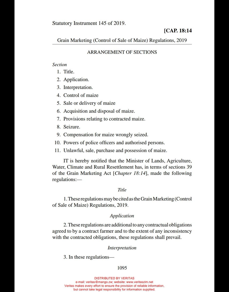 Statutory Instrument 145 Of 2019, Control On Sale Of Maize [Excerpts] ⋆ ...