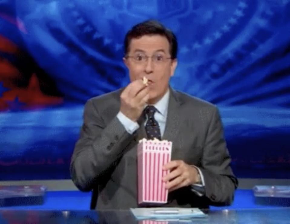 Stephen Colbert Eating Popcorn
