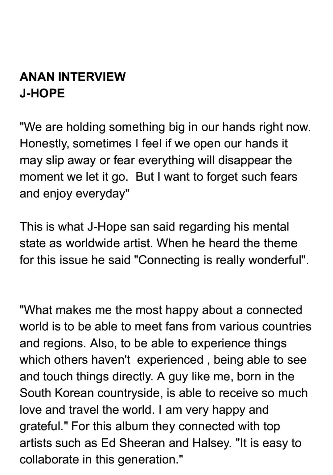 BTS JPN TRANS (slow) on Twitter: "[Trans] J-HOPE Interview Anan https://t.co/SS6v72d0BC" / Twitter