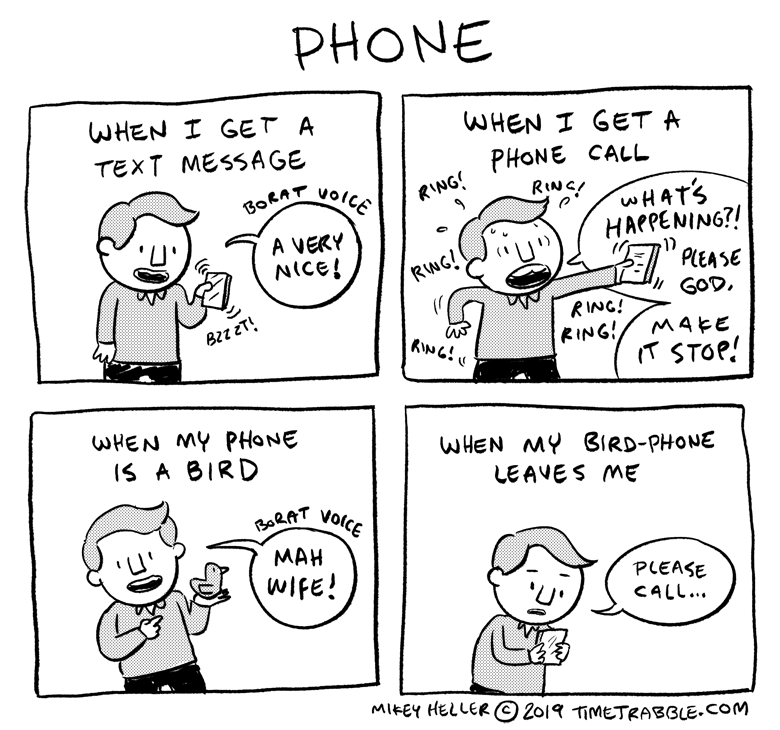 「i drew a comic about having a phone 」Mikey Hellerの漫画