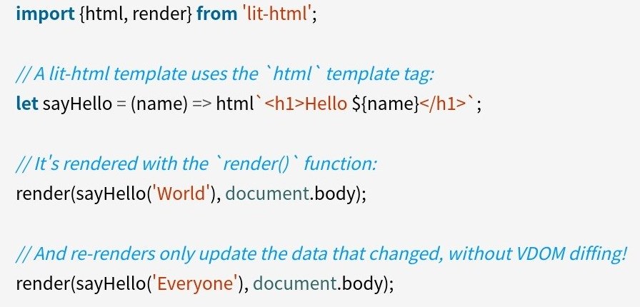 ruanyf on Twitter: "lit-html 是一个极其简单的网页模板库，使用 ES6 语法，一共只有两个方法。 下一个项目的模板库就准备用它了。https://t.co ...