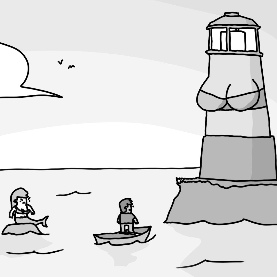 「drew a siren and a lighthouse competing for a sailor's atten」zachの漫画
