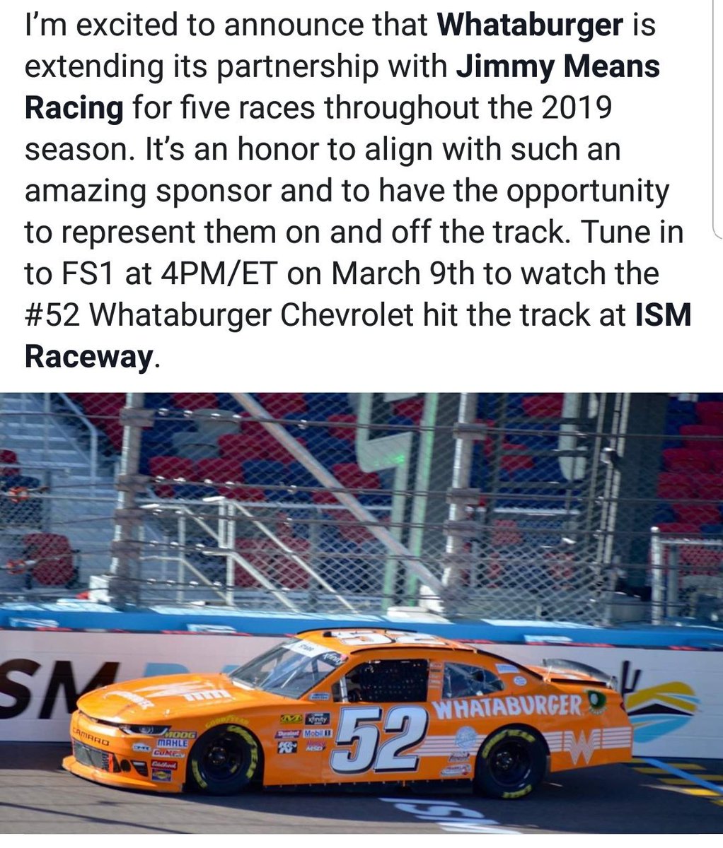 Whataburger is extending their sponsorship with Jimmy Means Racing for ...