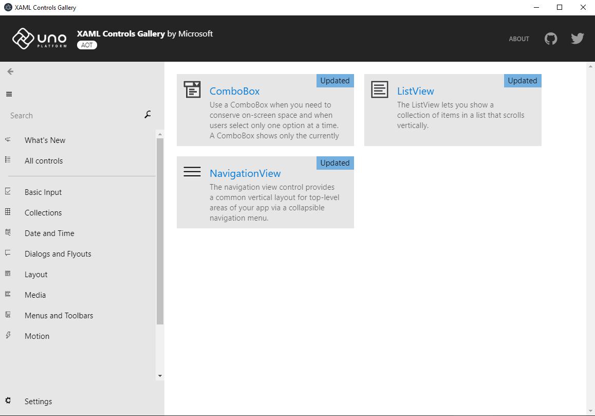 Uno Platform on Twitter: "Live preview of UWP's XAML Controls Gallery running on #webassembly ...