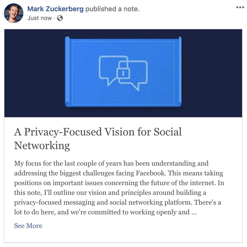 Sharing a note from Mark Zuckerberg: “A Privacy-Focused Vision for ...