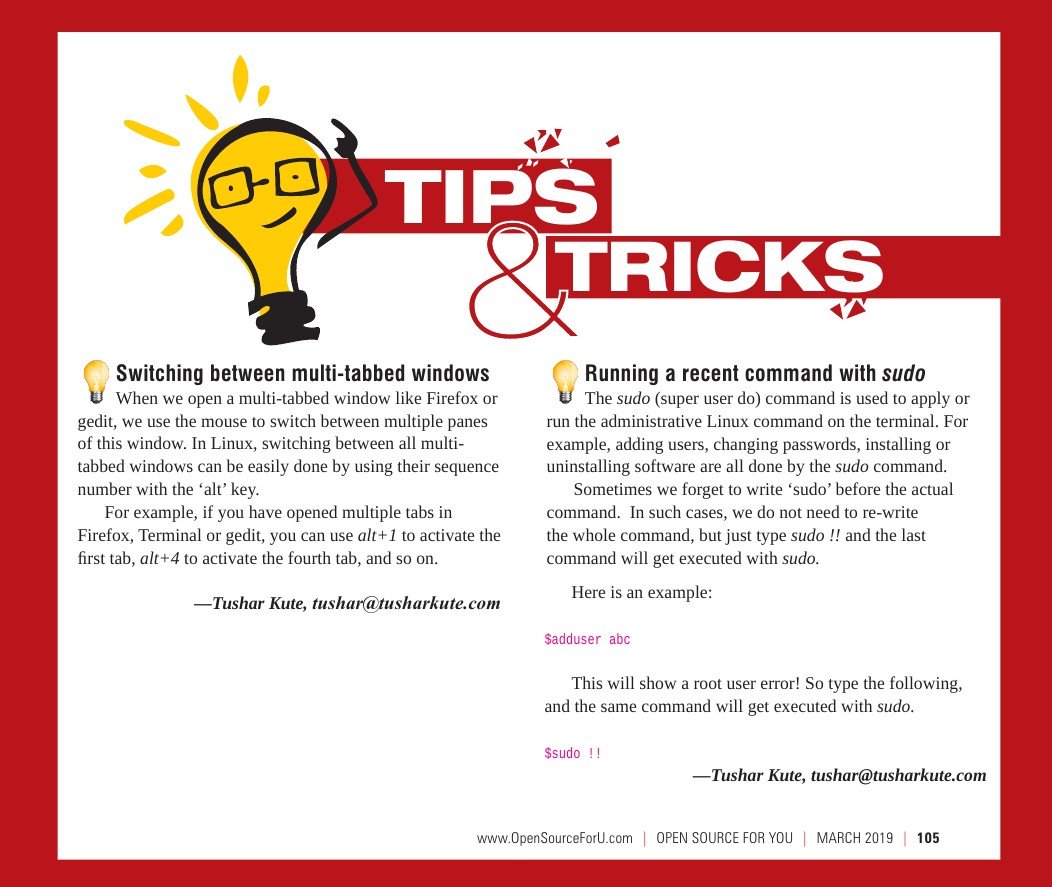 MITU Skillologies on Twitter: "@OpenSourceForU Source for You : March 2019 Tips and Tricks Tips ...