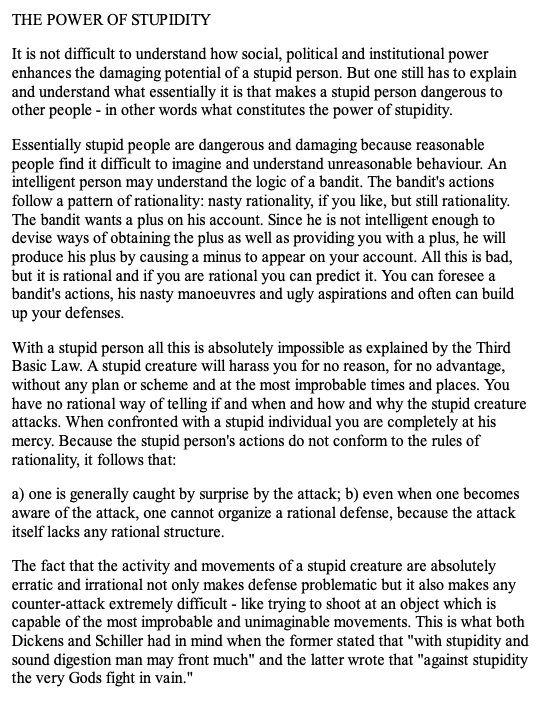 A Thread from @visakanv: "The Five Basic Laws of Human Stupidity, by ...