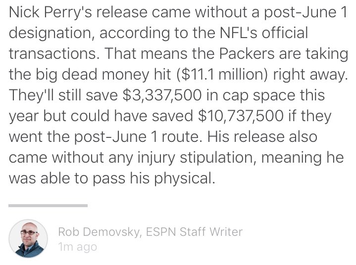 Rob Demovsky on Twitter: "More on Nick Perry’s release:…