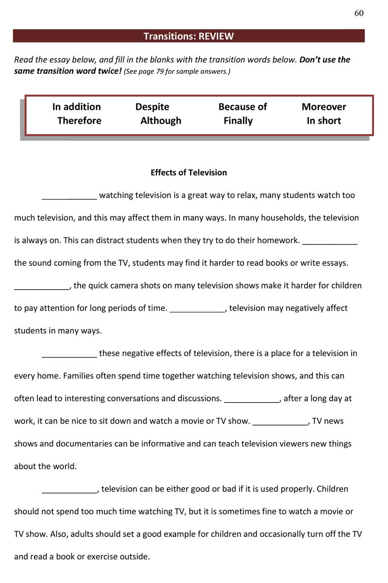 Transition Words Exercises Worksheets Transition Words Worksheet