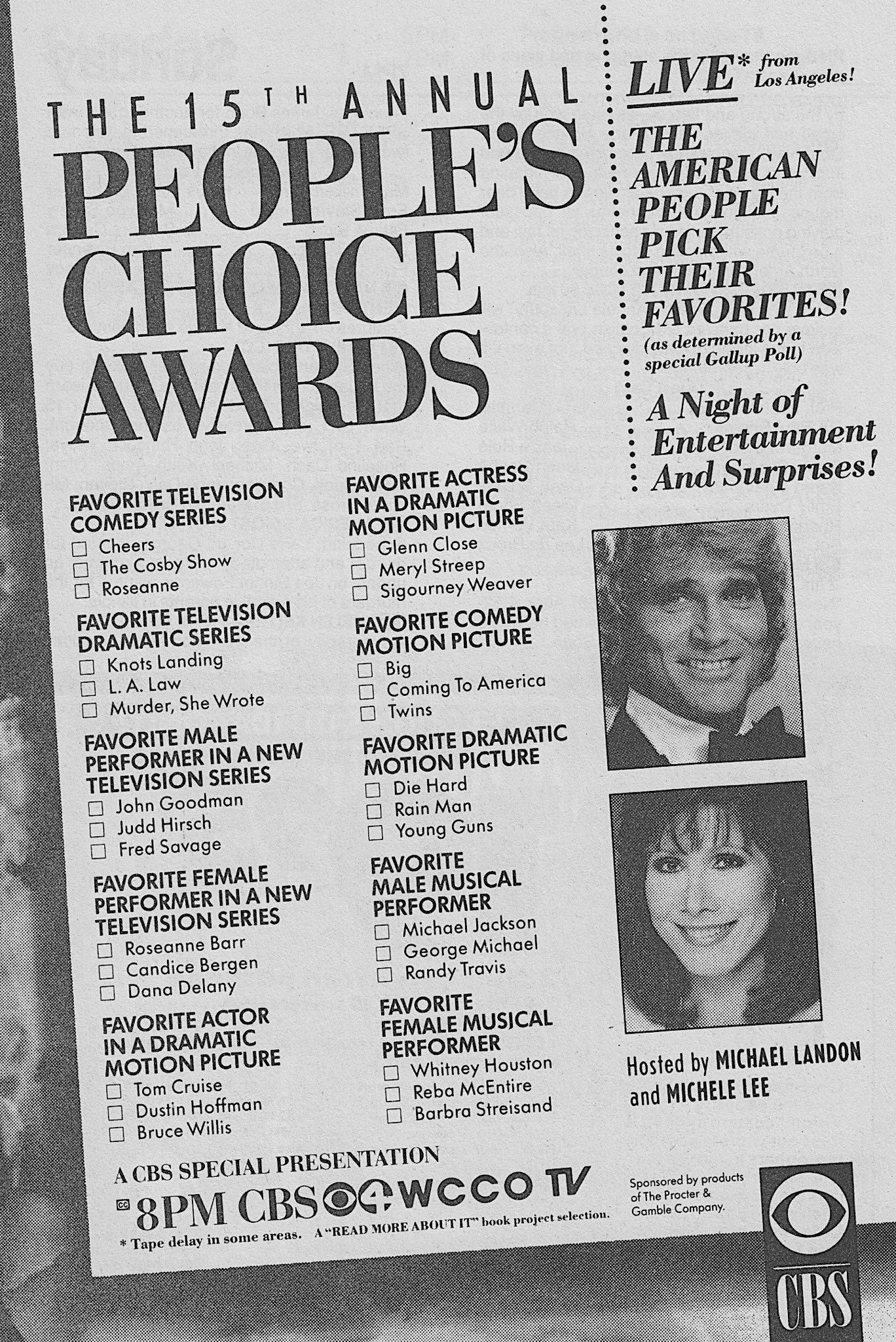 RetroNewsNow on Twitter: "📺CBS Primetime, March 12, 1989: — 15th annual People’s Choice Awards ...