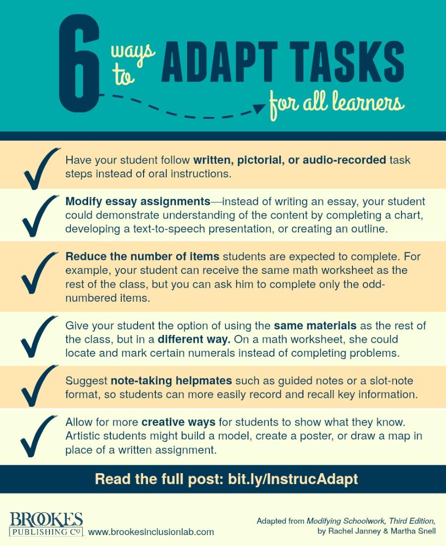 Brookes Publishing on Twitter: "6 ways to adapt tasks for all learners ...