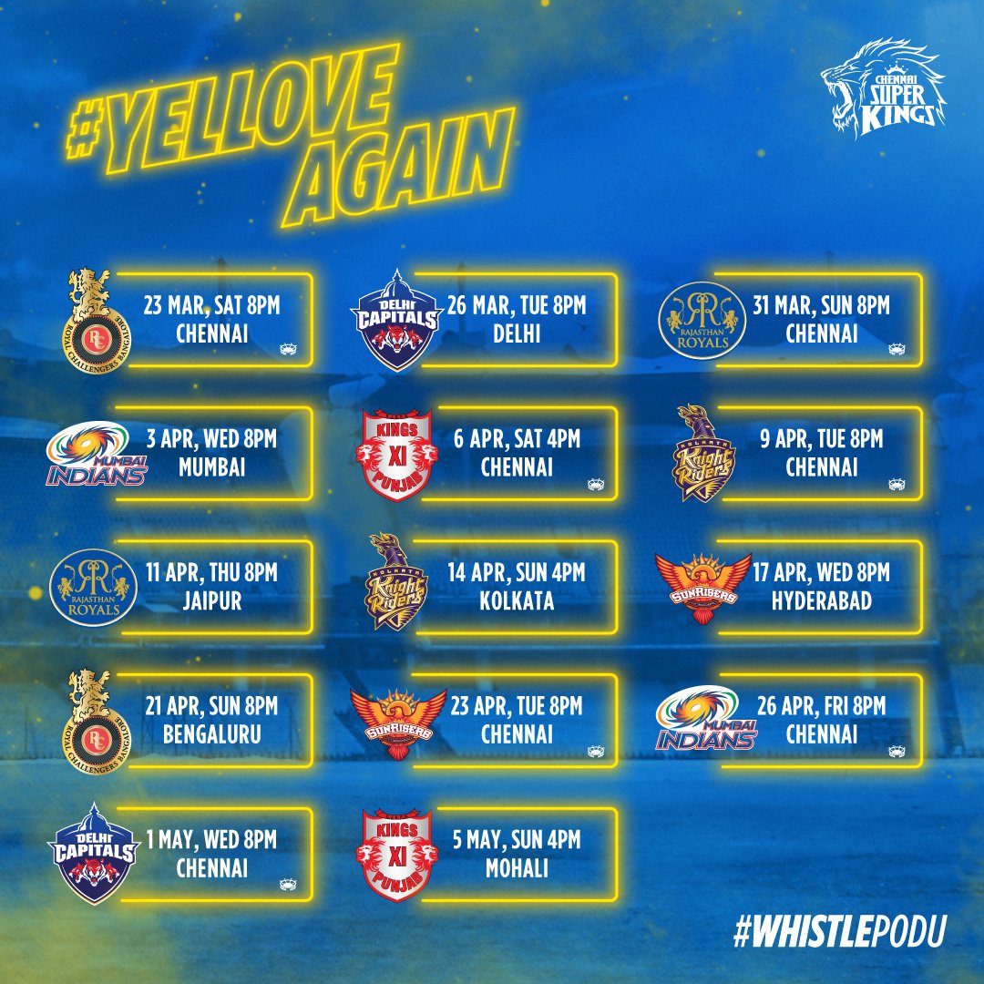 CSK fixture list for IPL 2019 : r/csk