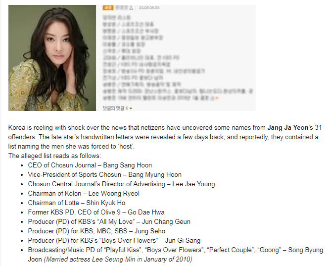 Jang Ja Yeon Letter [SBS Star] Koo Hye Sun Uploads A Post In