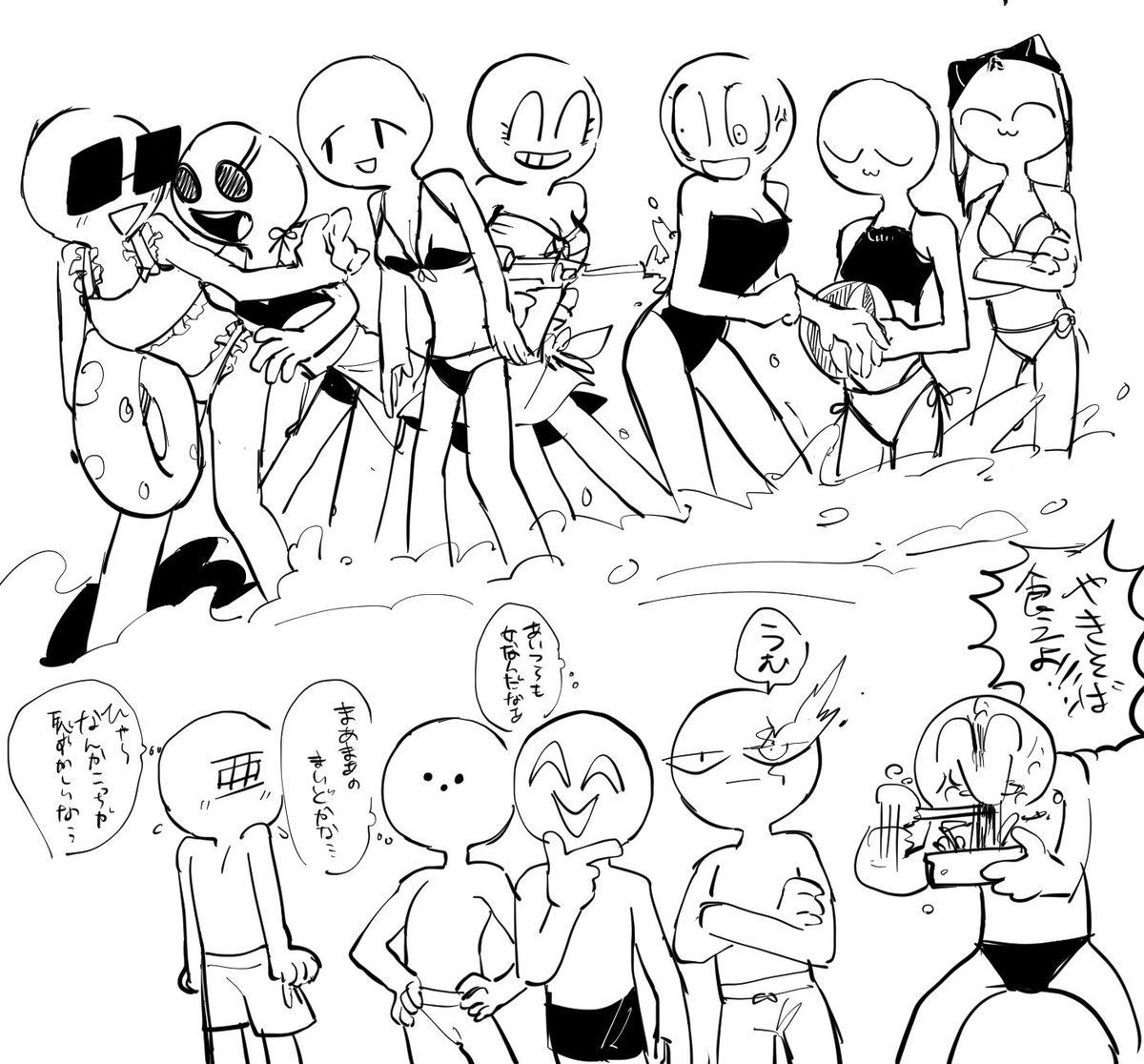 カホル_kahoru on Twitter: "Mo4らくがき 女性組の水着が見たい…見たくない？…