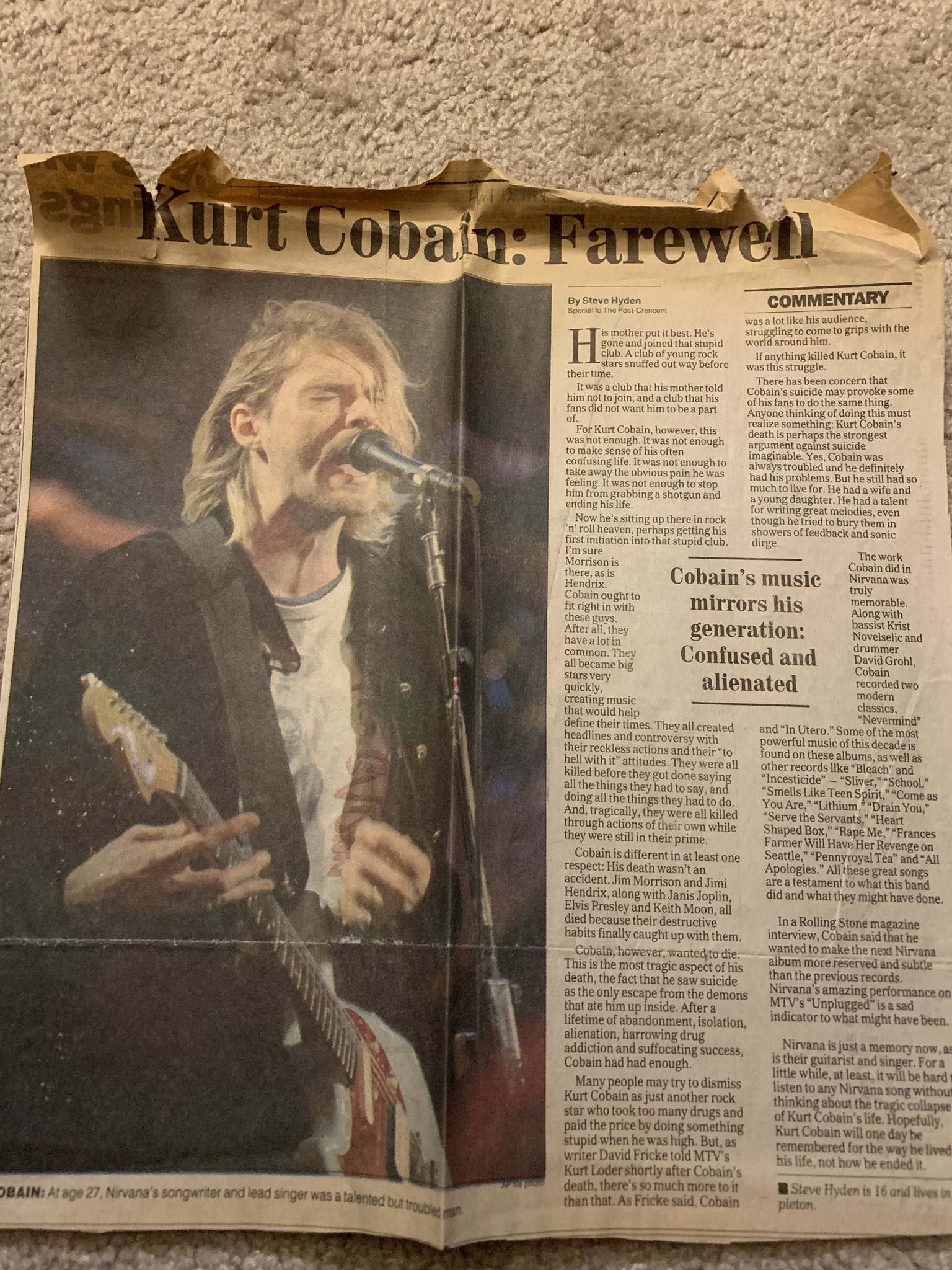 Kurt Cobain Dead Newspaper