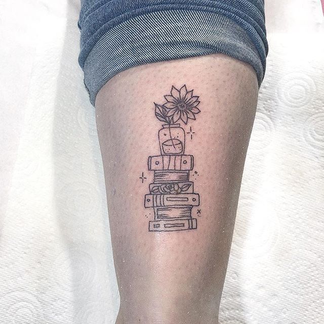 Stack Of Books Tattoo Design