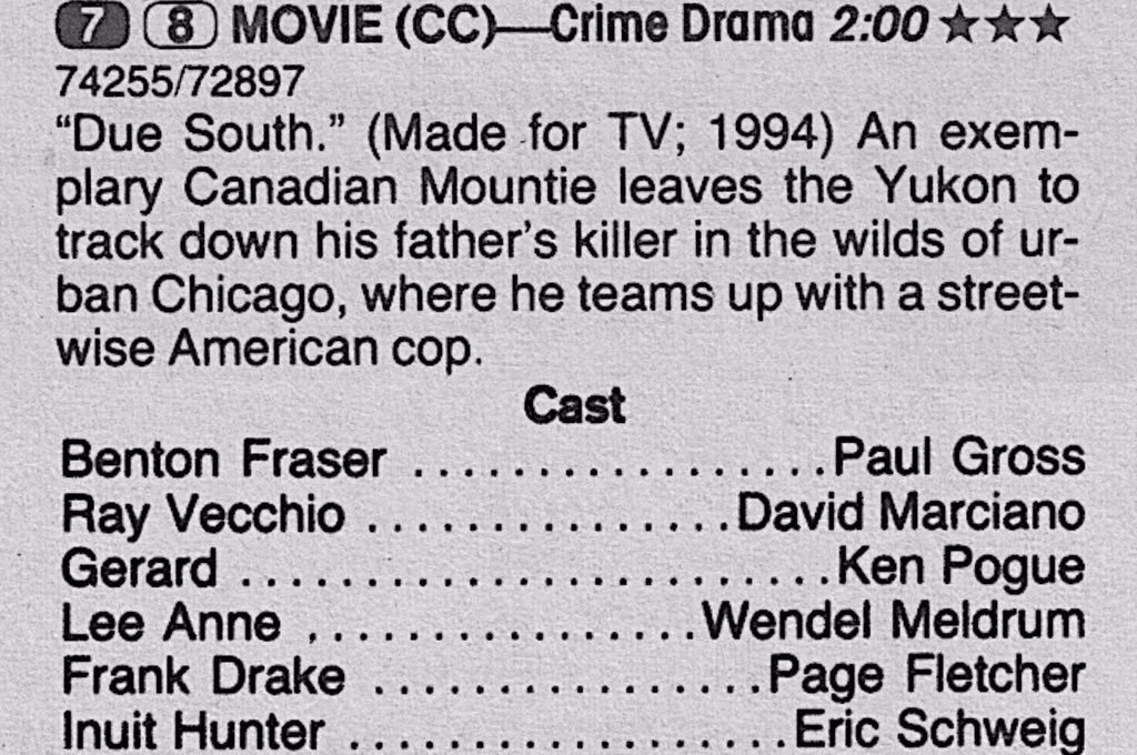 RetroNewsNow on Twitter: "📺DEBUT: 'Due South' premiered as a TV movie 25 years ago tonight ...