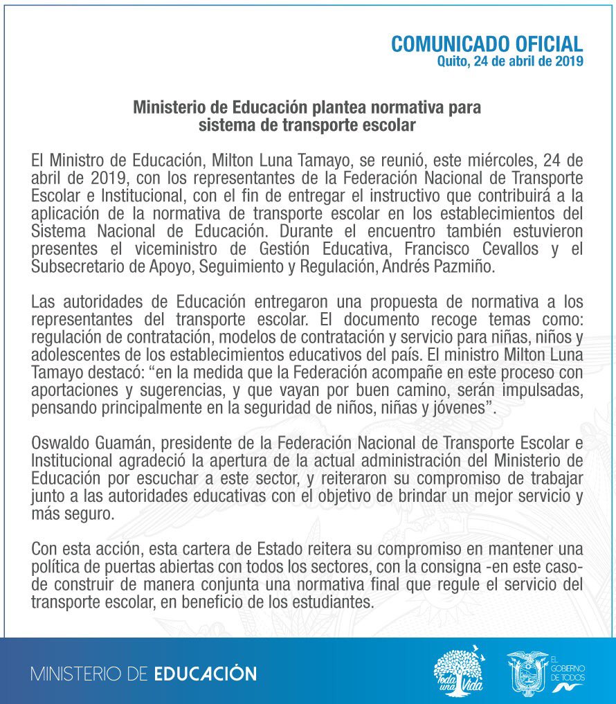 Ministerio De Educación Del Ecuador On Twitter [comunicado