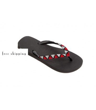 Black & Triangles (Lt Red, Clear + Black) Rhinestone Flip Flops # ...