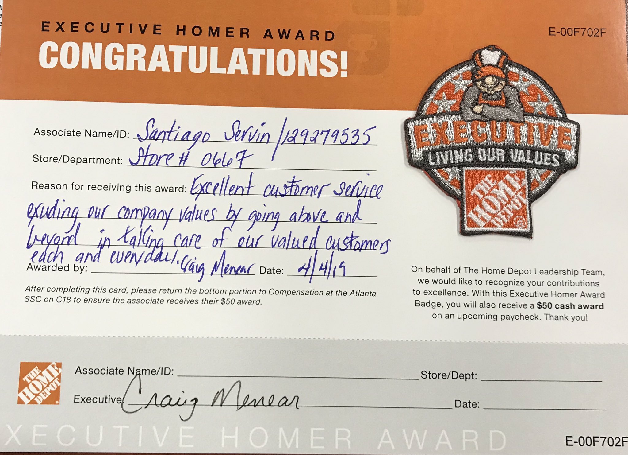 Homer Award Badge