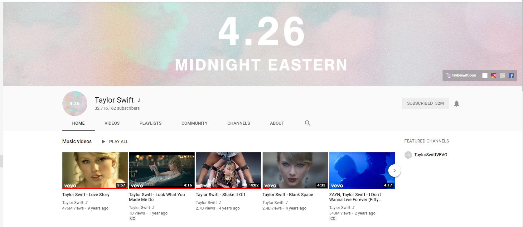 Youtube Taylor Swift Header