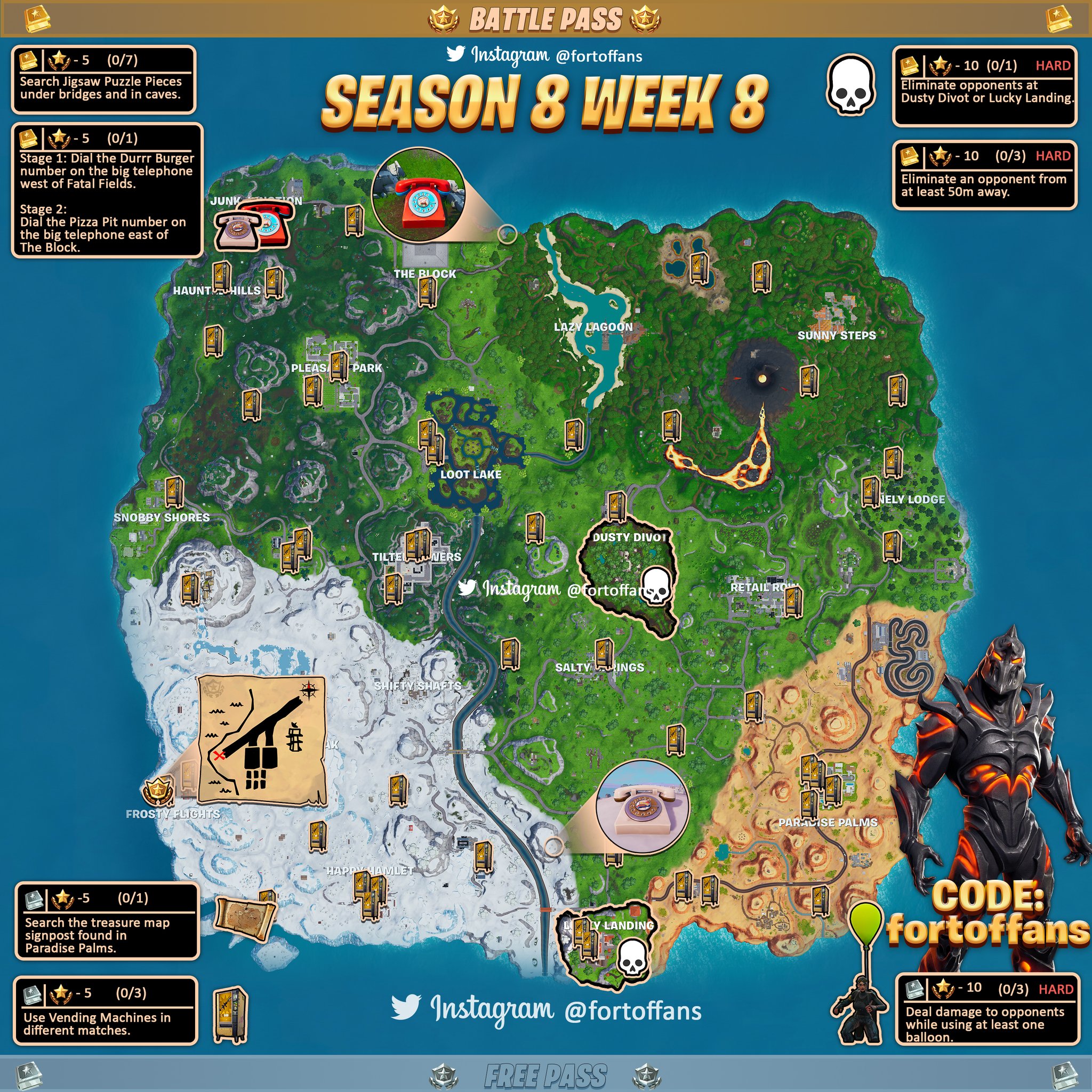 FortOfFans on Twitter: "#Fortnite's Cheat Sheet for Season 8's week 8, make sure to share this ...