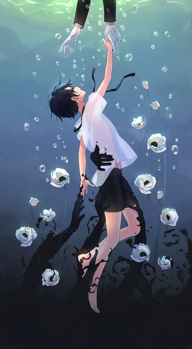 Anime Girl And Boy Drowning In Water