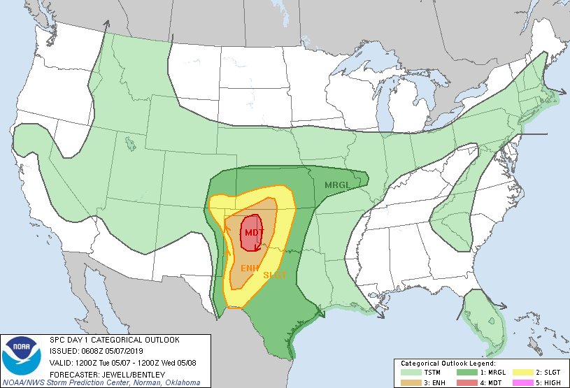 1:10am CDT SPC Day1 Outlook Moderate Risk: across parts of the texas ...