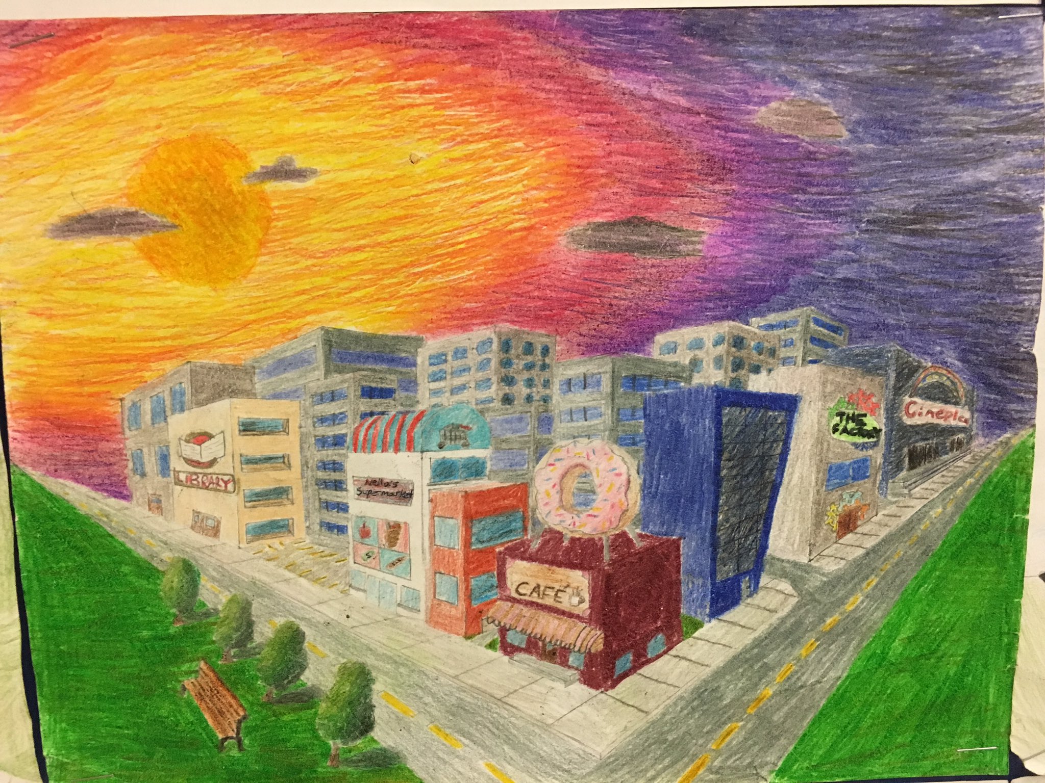 2 Point Perspective City Colored