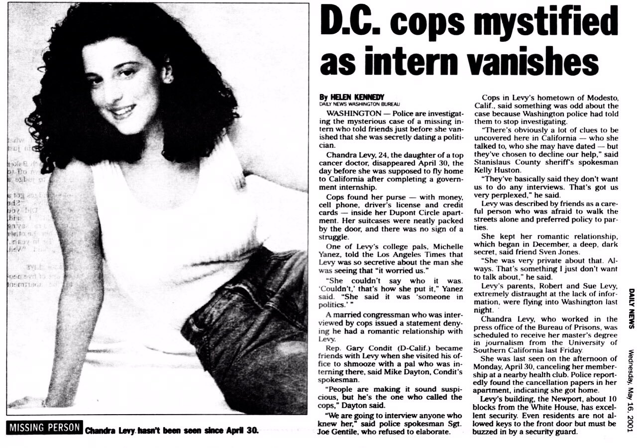 RetroNewsNow on Twitter: "The disappearance of Chandra Levy dominated news coverage during the ...