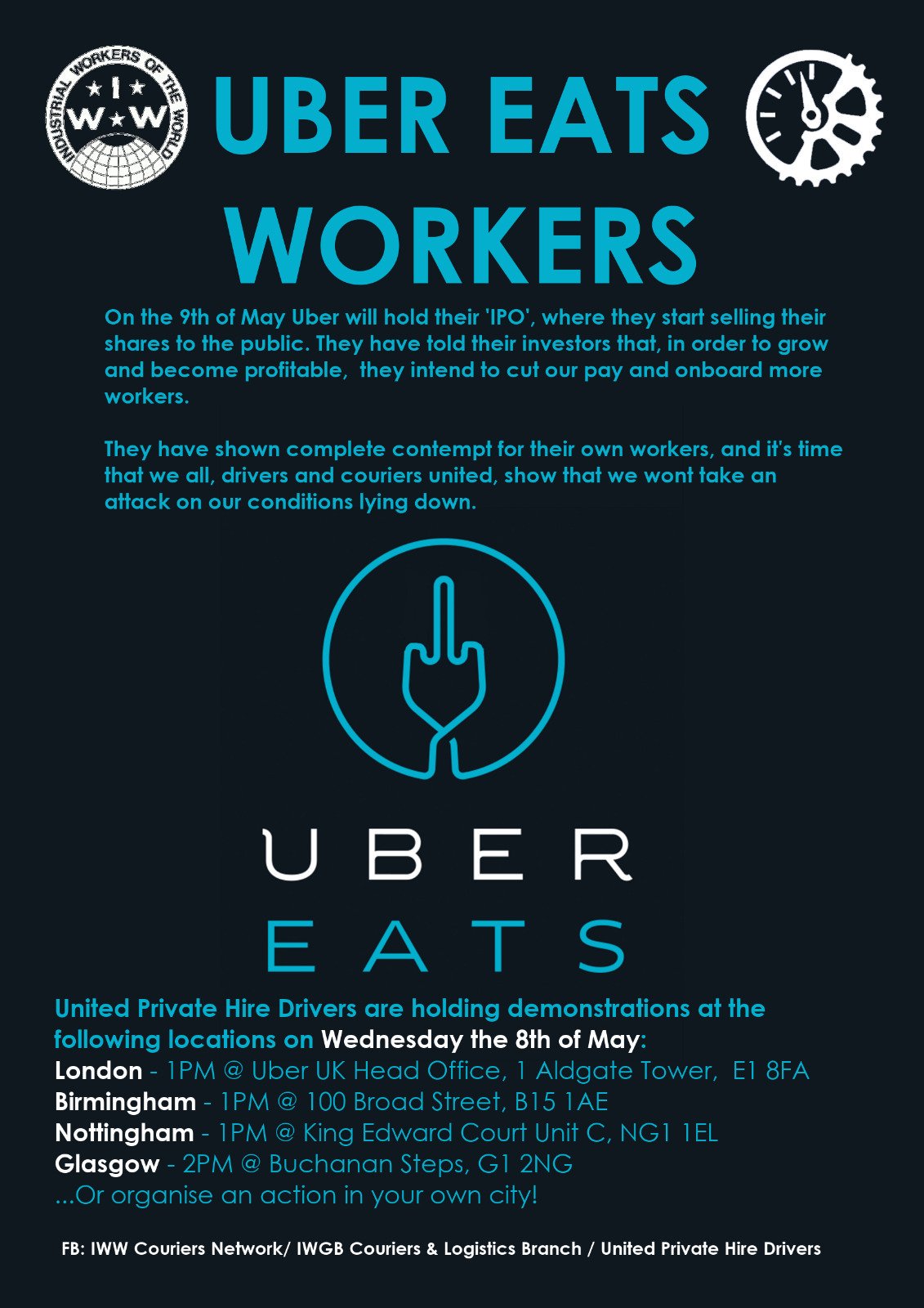 Uber strike May 8th, breakthrough for the Shrewsbury 24, and more ...